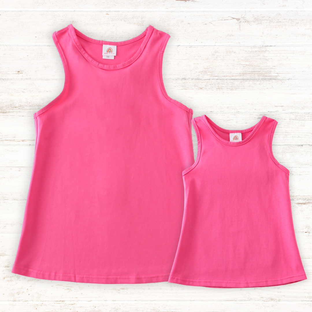 Hot pink blank basic kids teens adult tank top – Honeydew USA