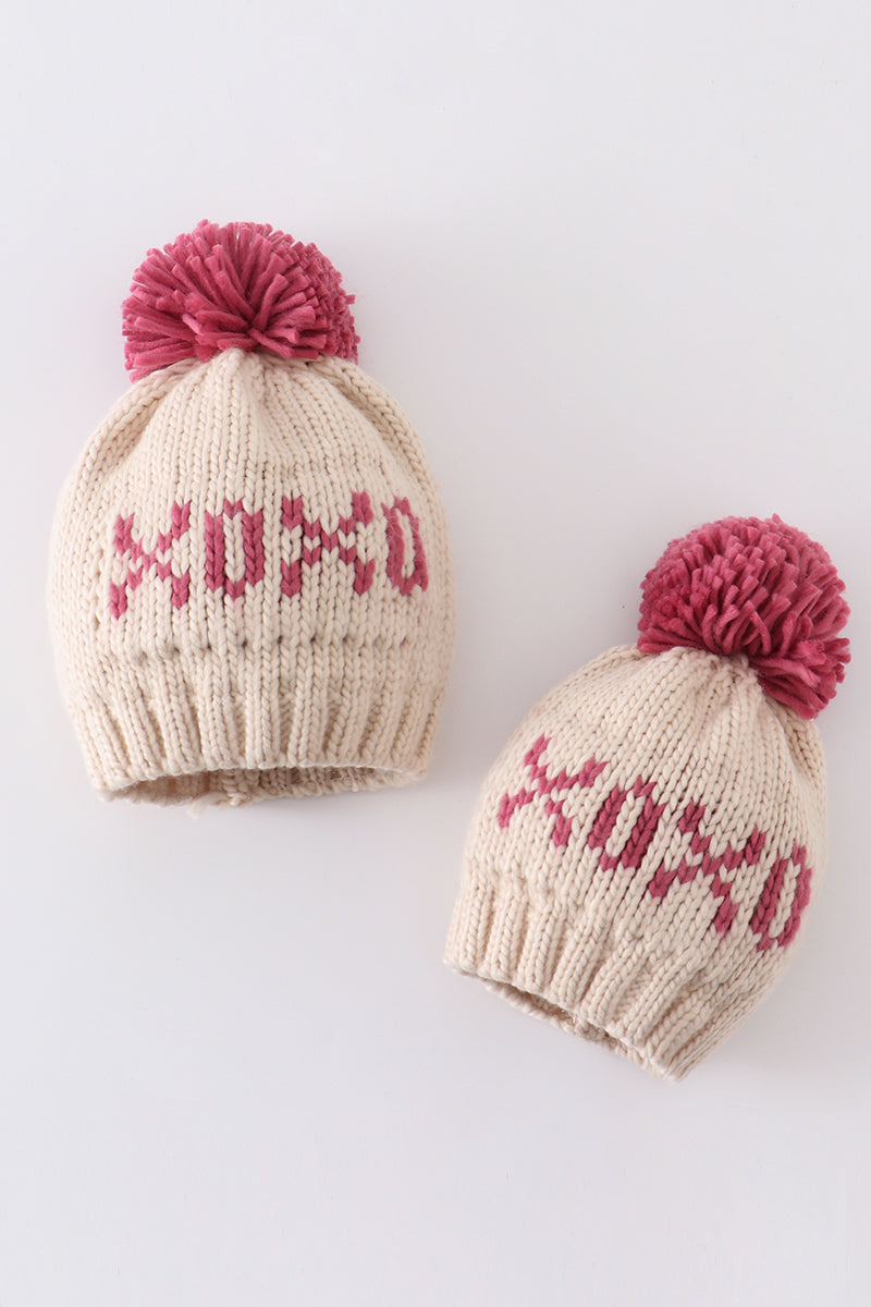 Cream XOXO knit beanie pom pom hat – Honeydew USA