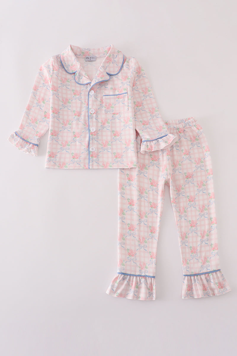 Pink floral print ruffle pajamas set – Honeydew USA