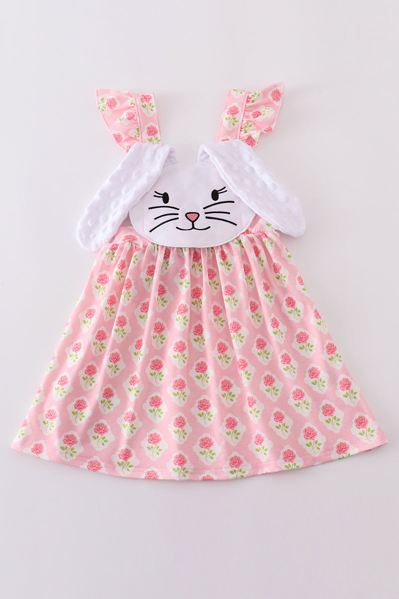 Pink floral bunny applique dress – Honeydew USA
