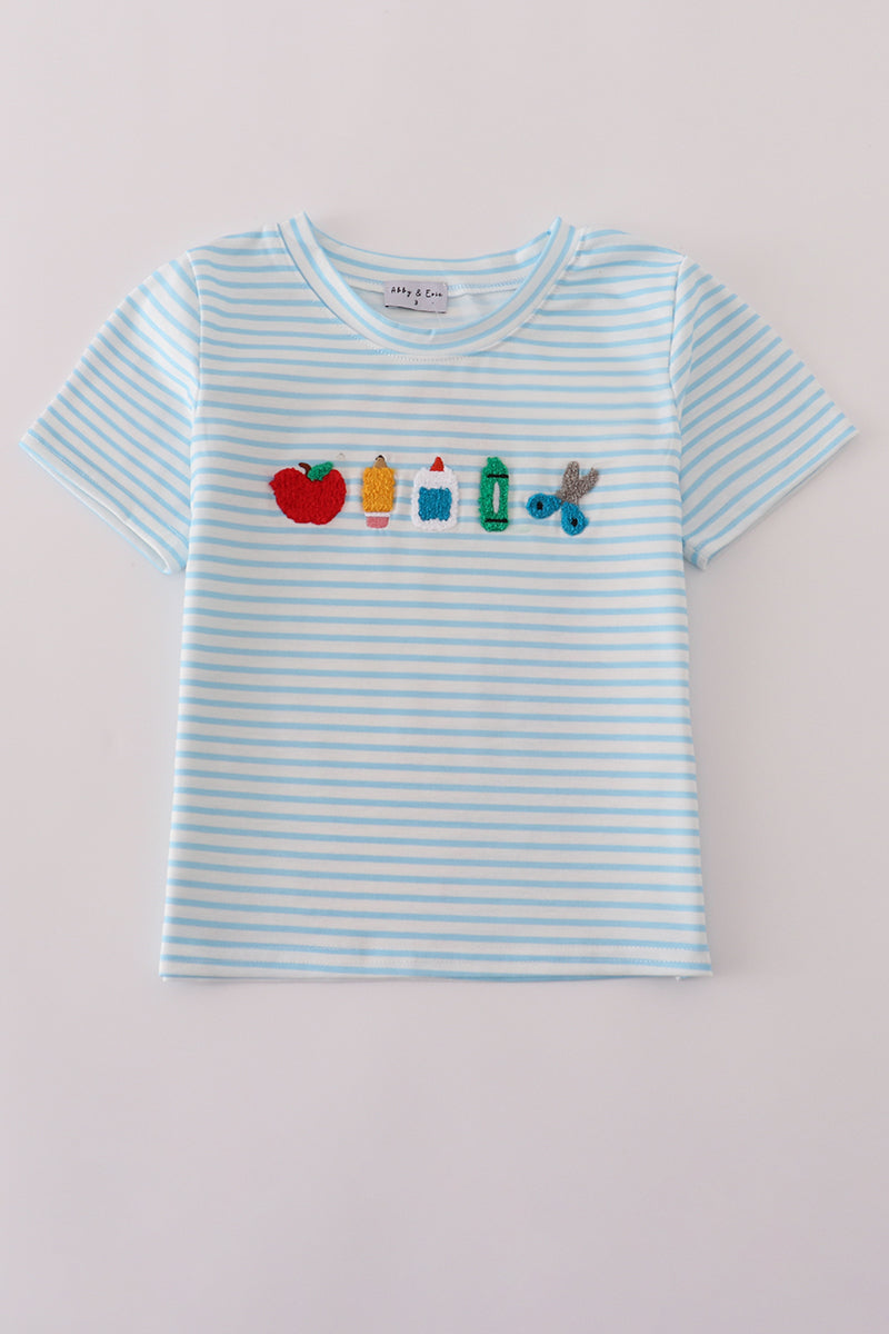 Blue stripe apple pencil french knot top – Honeydew USA
