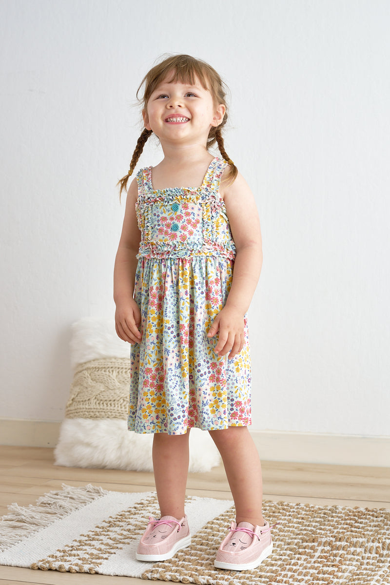 Platinum floral print strap girls dress – Honeydew USA