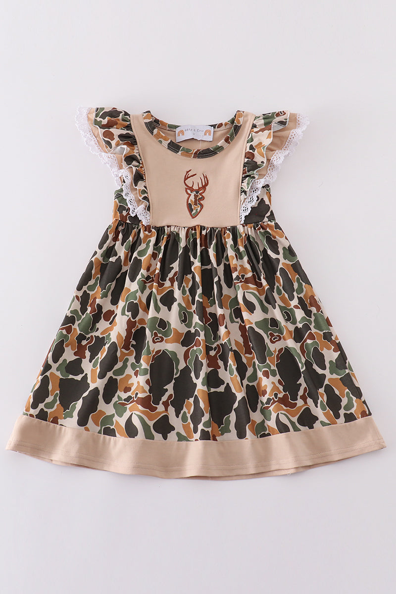 Camouflage reindeer applique girl dress – Honeydew USA