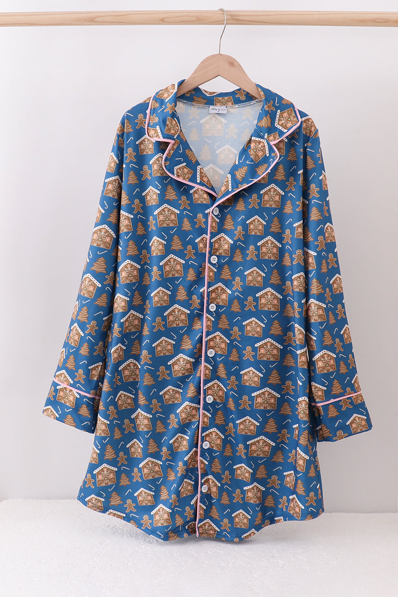 Navy gingerbread print mom gown – Honeydew USA