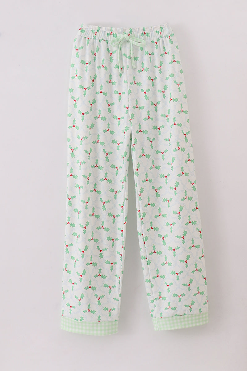 Green christmas holly print men pajamas pants – Honeydew USA
