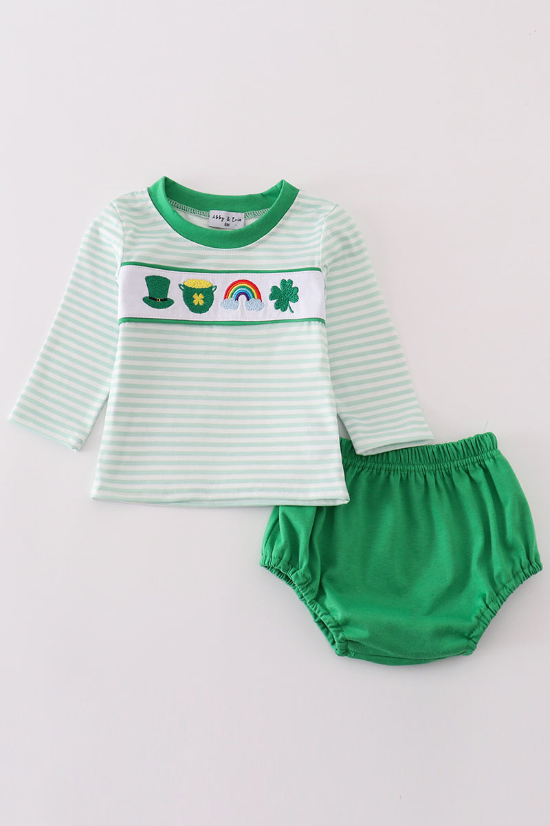 Green lucky clover embroidery boy bloomer set – Honeydew USA