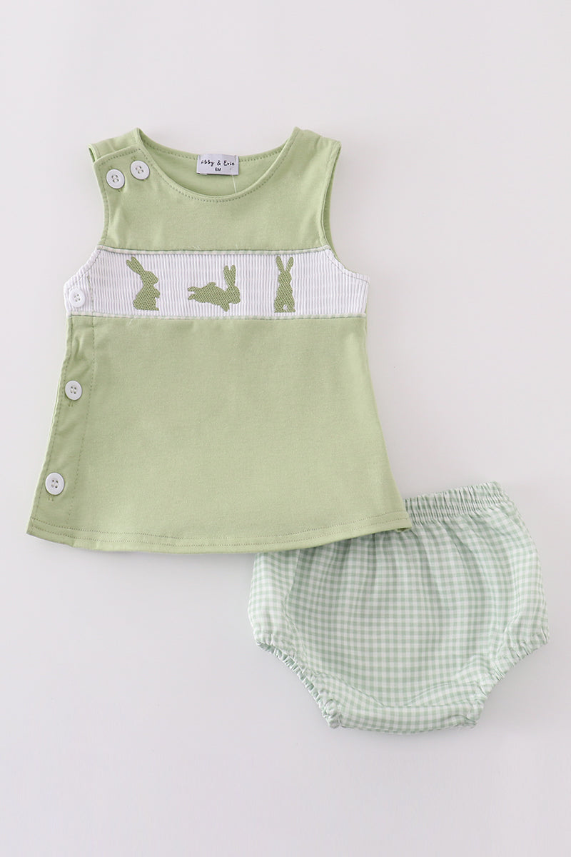 Sage bunny embroidery smocked bloomer set – Honeydew USA