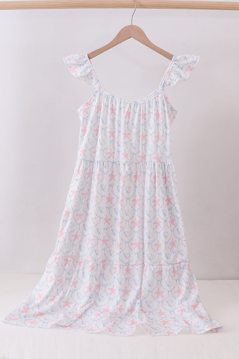 Blue starfish shell tiered women dress – Honeydew USA